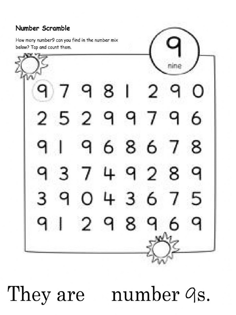 Number 9 Kindergarten Worksheet | PDF