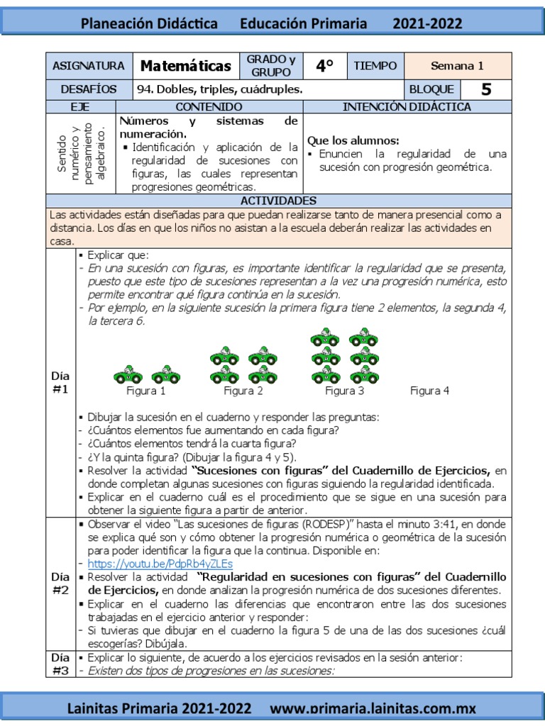 Sucesiones Geométricas en 4° Grado | PDF | Secuencia | Educación primaria