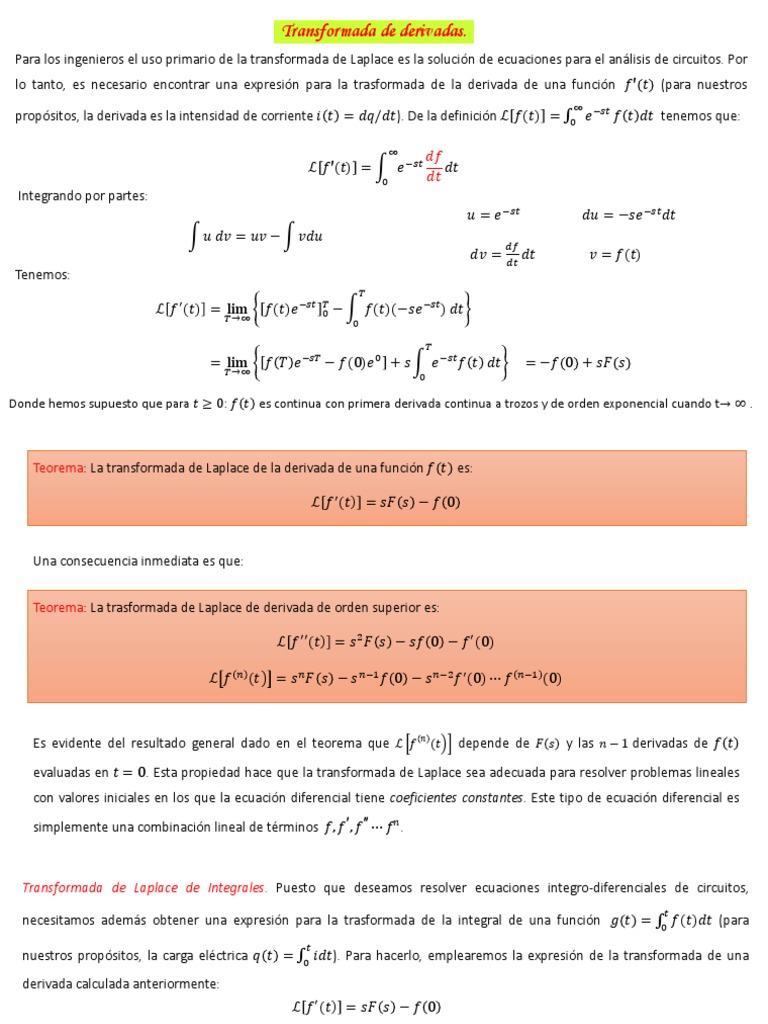 Transformadas de Laplace y Derivadas | PDF | Ecuaciones | Transformada ...
