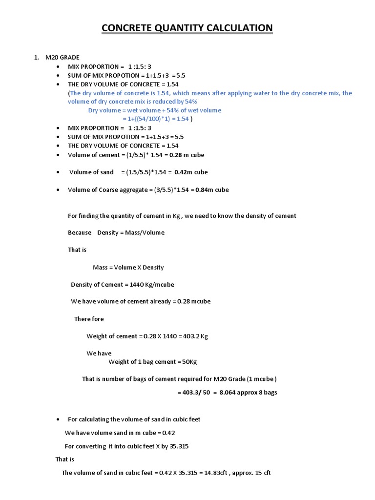Concrete Quantity Calculation Guide | PDF | Density | Volume