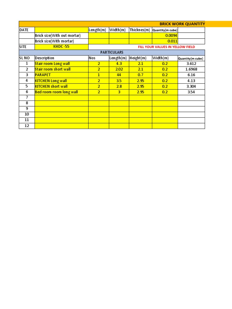 Brick Work ESTIMATION | Download Free PDF | Mortar (Masonry) | Brick