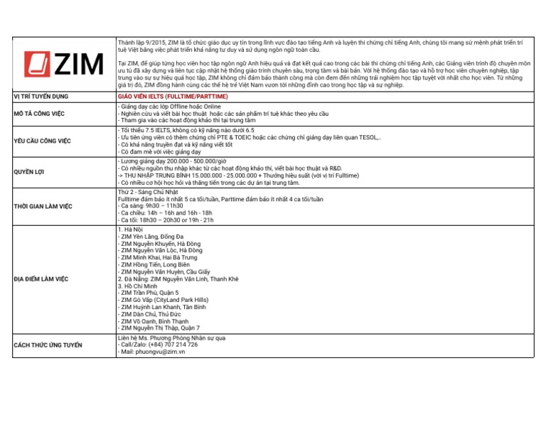 ZIM JD - IELTS Teacher | PDF