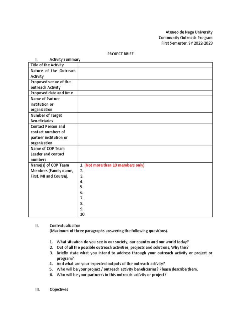 COP-Project Brief Format | PDF | Emergency Management | Global Health