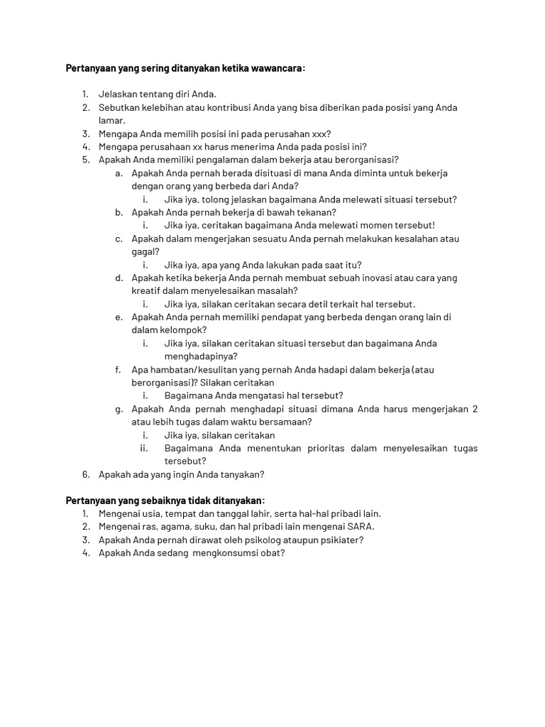 Interview Guideline | PDF | Pengembangan Diri