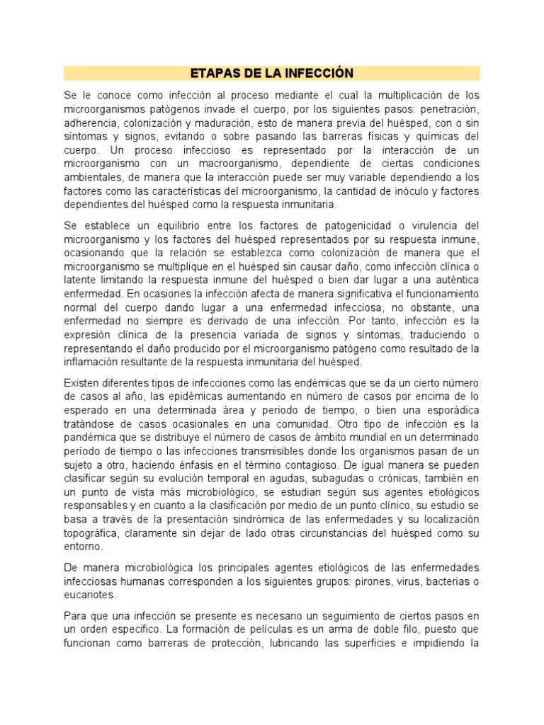 Etapas de la Infección Microbiana | PDF | Infección | Sistema inmune