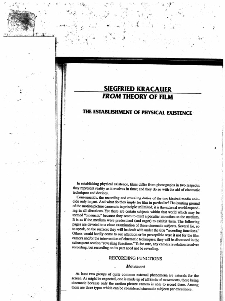 Kracauer - Establishment of Physical Existence | PDF