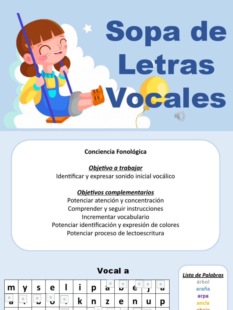 Sopa de Letras: Vocales y Fonética | PDF | Artes del Lenguaje y ...