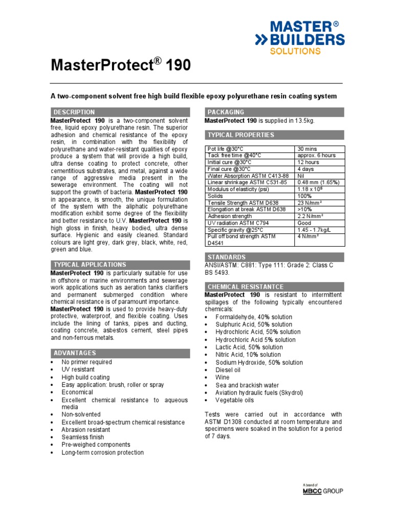 Masterprotect 190 Tds | PDF | Epoxy | Polyurethane