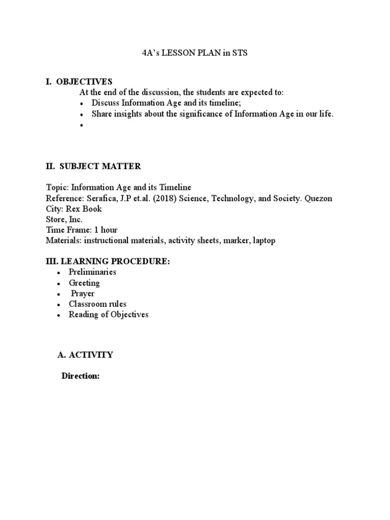 4a's LESSON PLAN IN STS | PDF | Information | Information Age