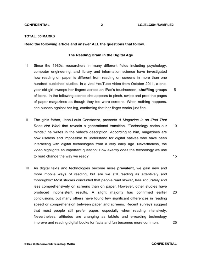 Read The Following Article and Answer ALL The Questions That Follow ...