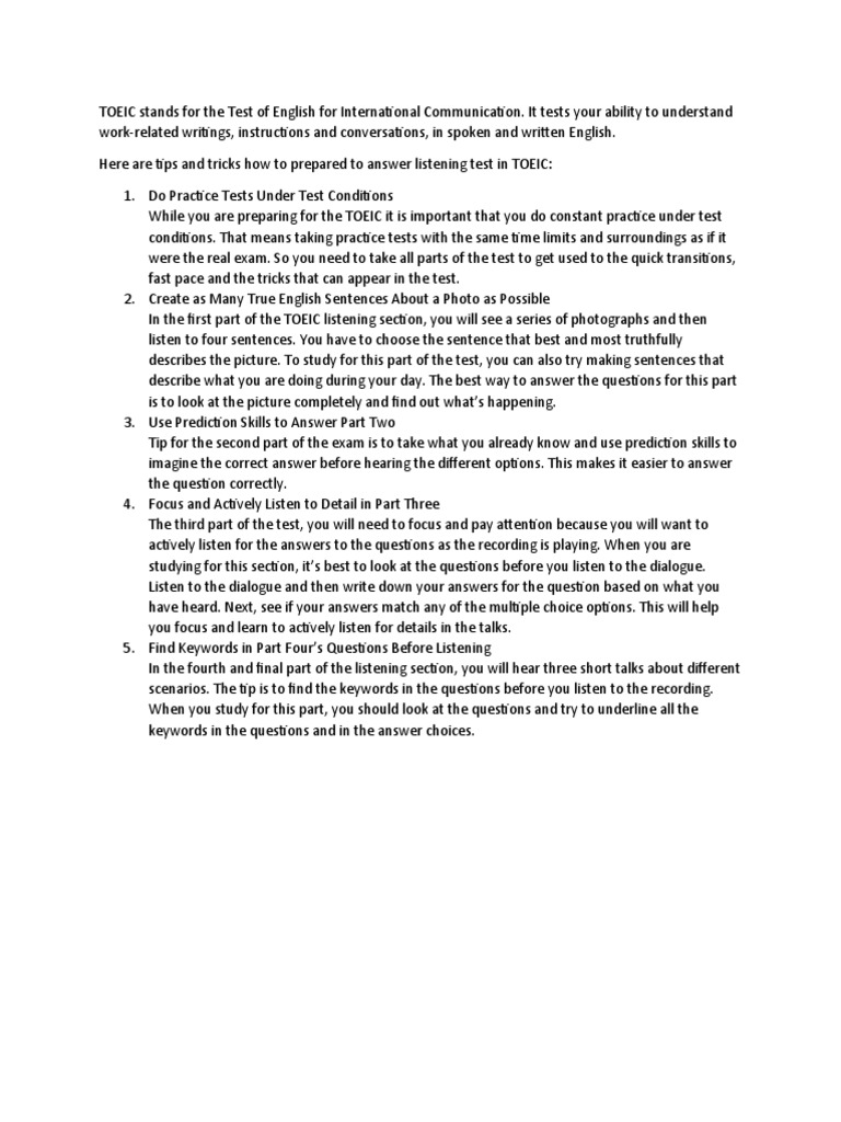 Toeic Tips Tricks | PDF | Question | Multiple Choice