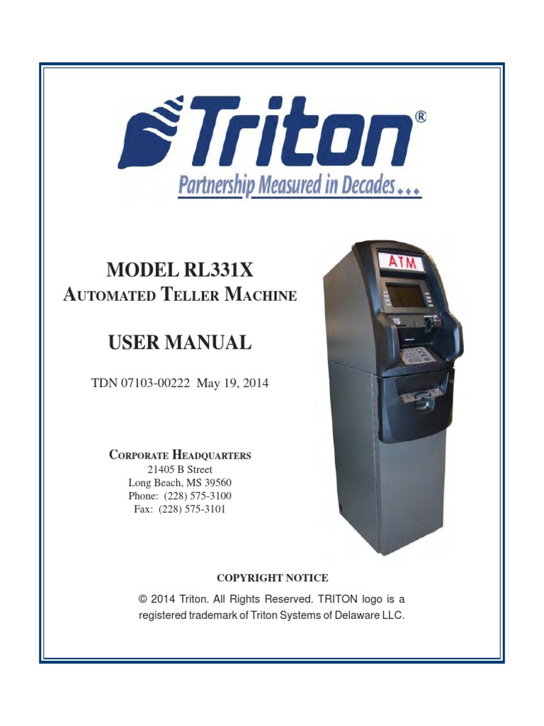 Triton RL331X Traverse User Operator Manual | PDF | Automated Teller ...