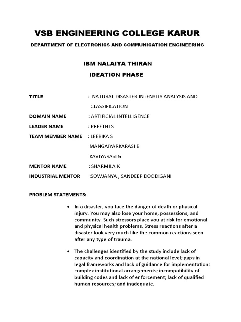 AI Natural Disaster Intensity Analysis and Classification - Ideation Phase | PDF