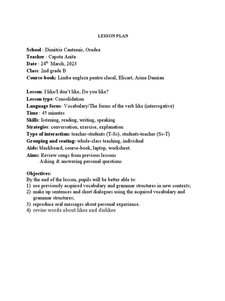 Lesson Plan 2nd Grade | PDF | Teachers | Vocabulary