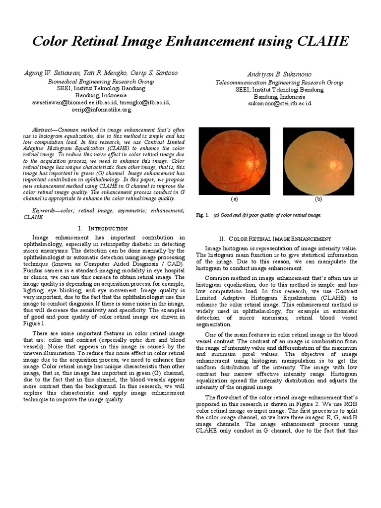 Enhancing Color Retinal Images with CLAHE | PDF | Contrast (Vision ...