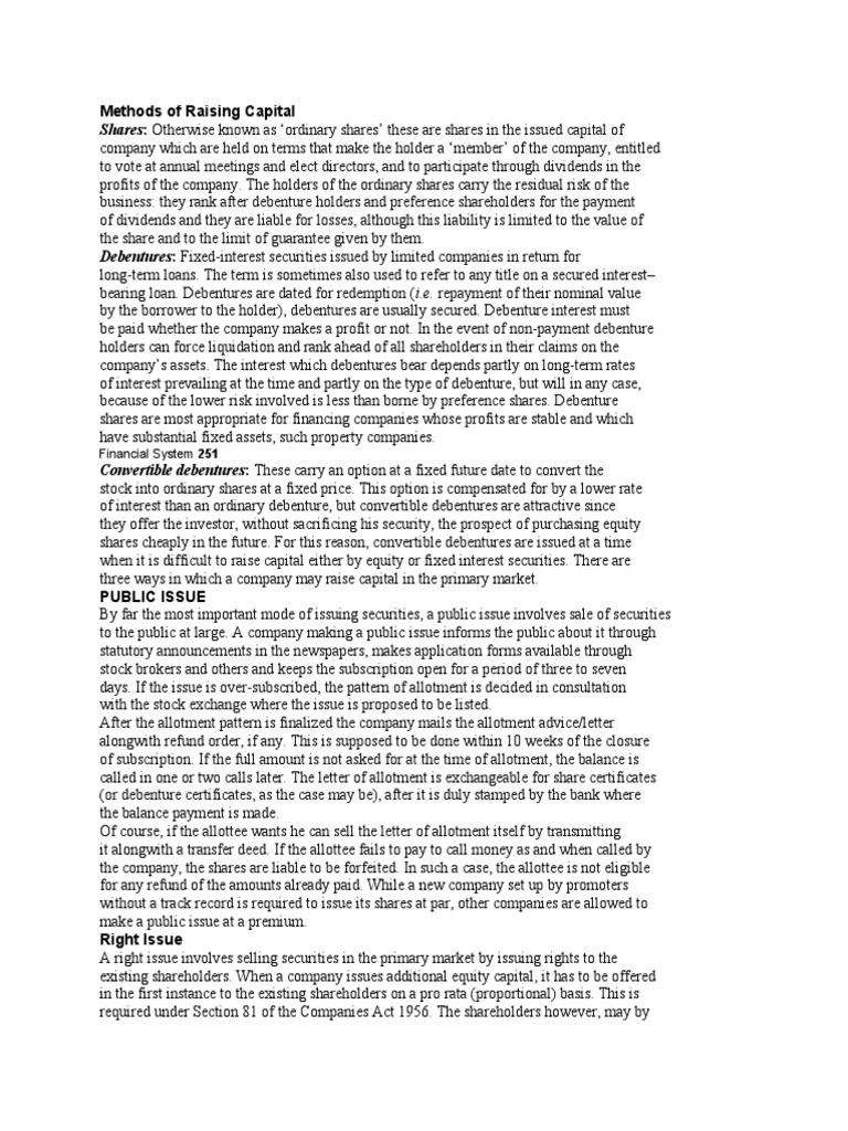 Methods of Raising Capital | PDF | Stocks | Debenture