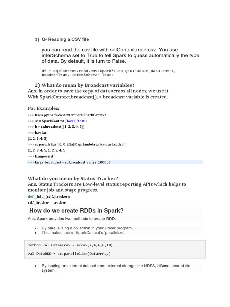 PySpark Questions | PDF | Apache Spark | Apache Hadoop PySpark Questions | PDF | Apache Spark | Apache Hadoop