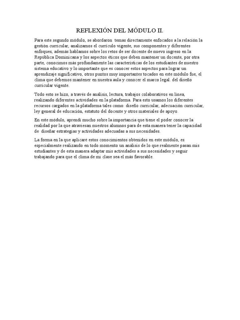 REFLEXIÓN DEL MÓDULO II | PDF