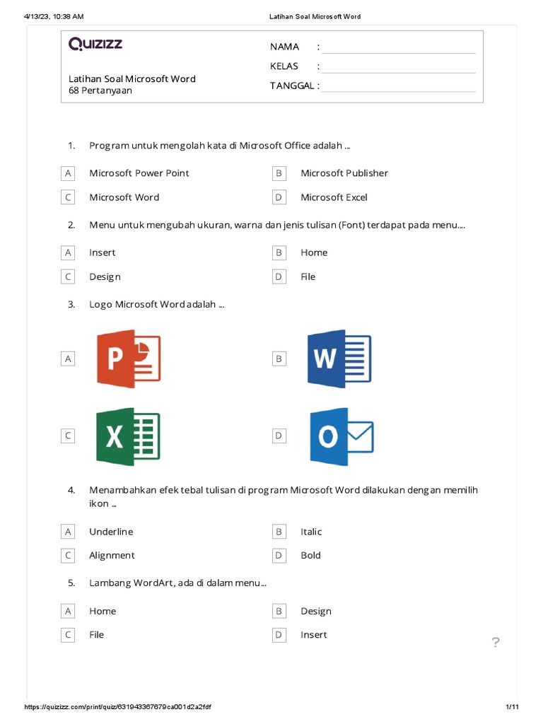 Latihan Soal Microsoft Word Kelas 4 Join My Quis | PDF