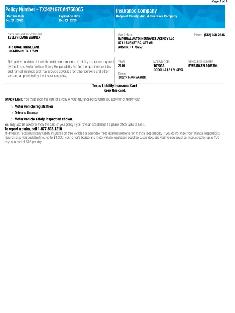 Evelyn Diann Wagner | PDF | Insurance | Transport