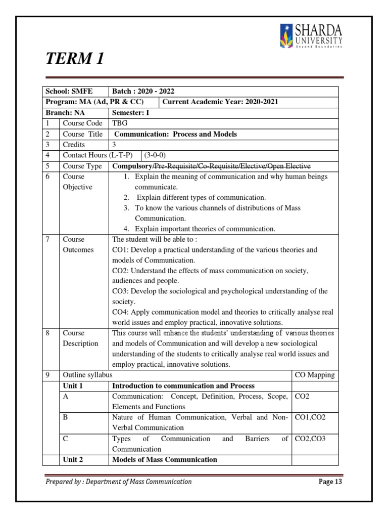 Communication - Process and Models (Syllabus) | PDF | Communication ...