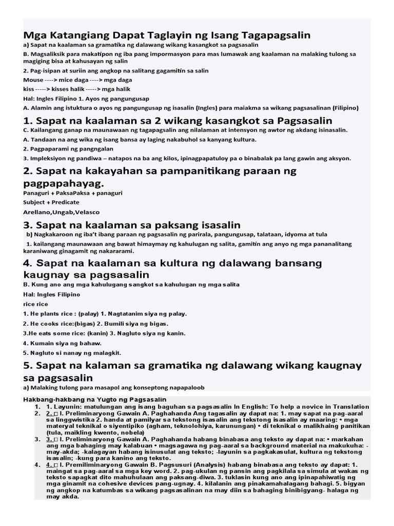 (BHEA) Mga Katangiang Dapat Taglayin NG Isang Tagapagsalin | PDF (BHEA) Mga Katangiang Dapat Taglayin NG Isang Tagapagsalin | PDF