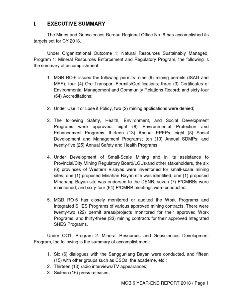 MGB RO 6 Year End Report 2018 | PDF | Mining