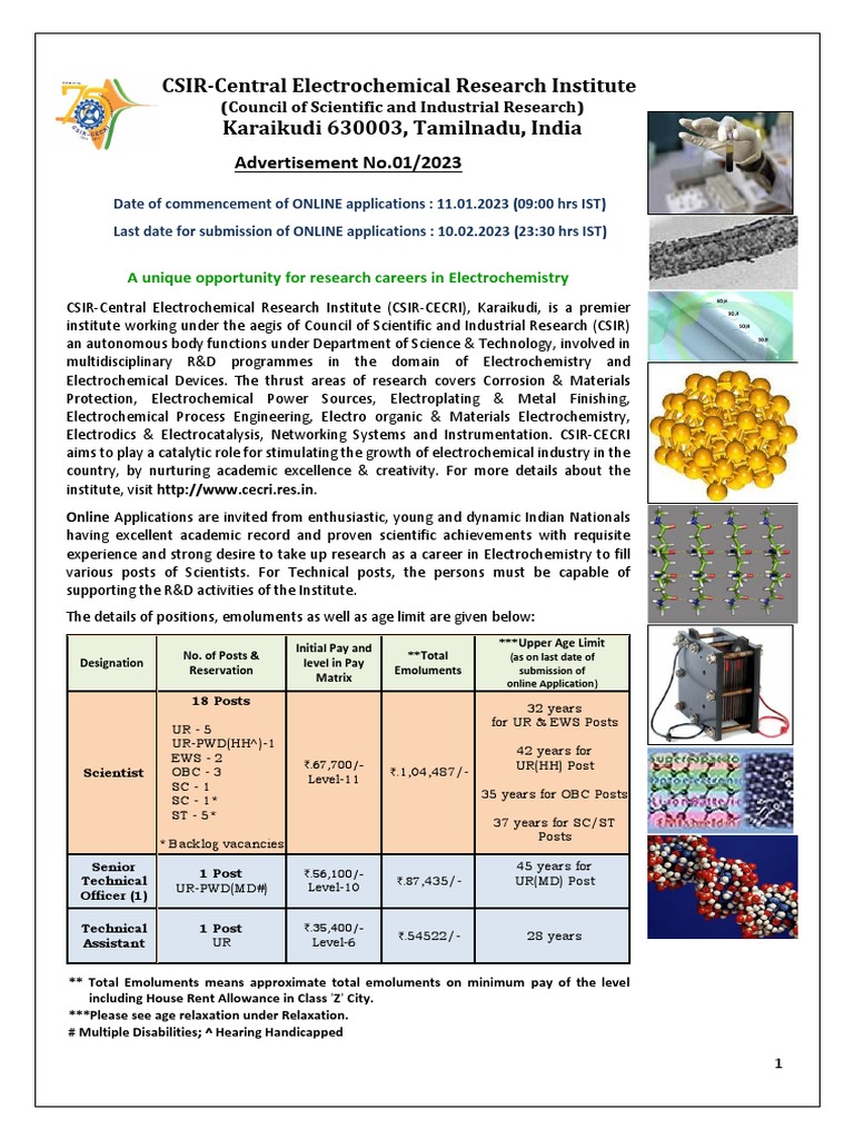 CSIR CECRI Advt. No.01 2023 | PDF | Corrosion | Electrochemistry