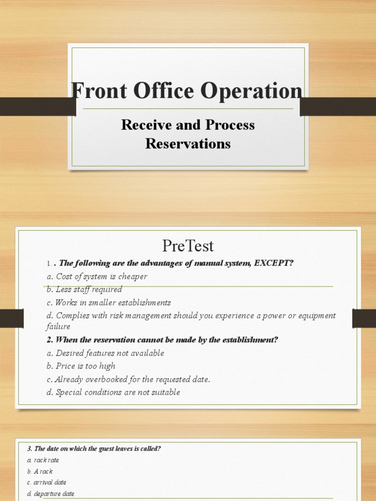 Front Office Operation - RESERVATION | PDF | Tourism | Service Industries