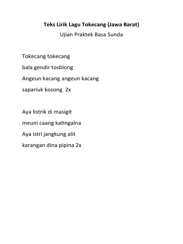 Teks Lirik Lagu Tokecang (Jawa Barat) | PDF