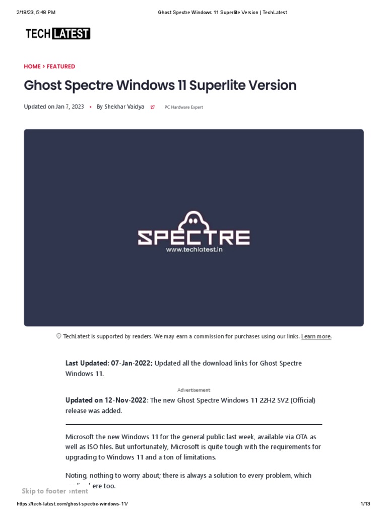 Ghost Spectre Windows 11 Superlite Version - TechLatest | PDF ...