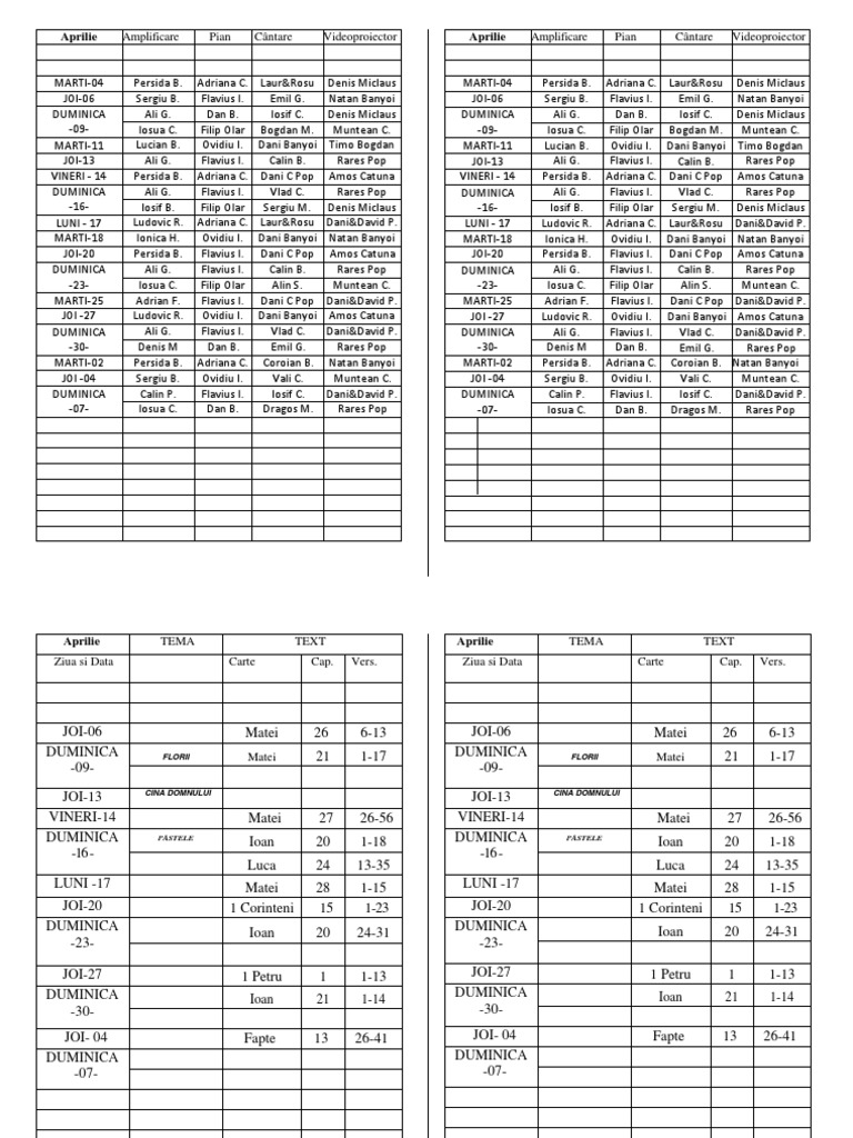 Programare Cantari APRILIE-1 | PDF