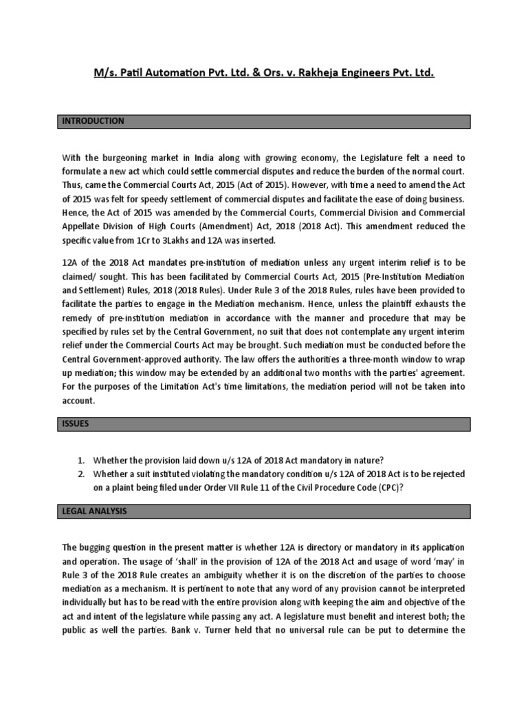 Summary - 12A Commercial Court Act | PDF | Lawsuit | Mediation