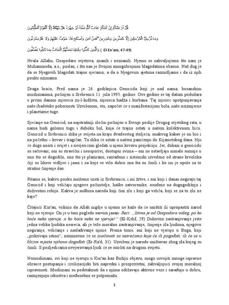 Srebrenička Hutba | PDF