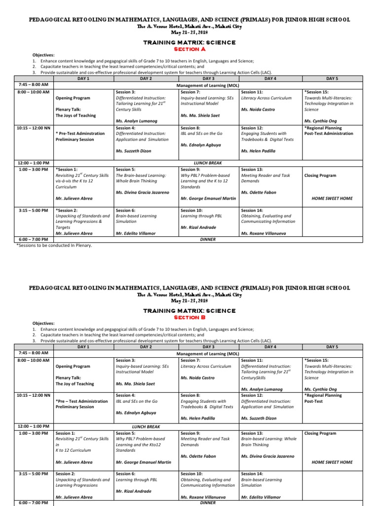 Matrix of Activities - PRIMALS JHS SCIENCE 2 | PDF | Differentiated ...