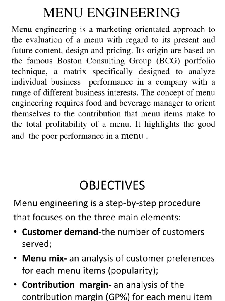 Menu Engineering | PDF | Menu | Business Economics