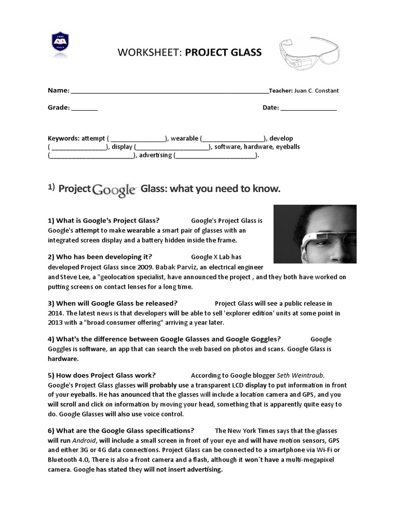 Worksheet Project Glass | PDF | Smartphone | Glasses