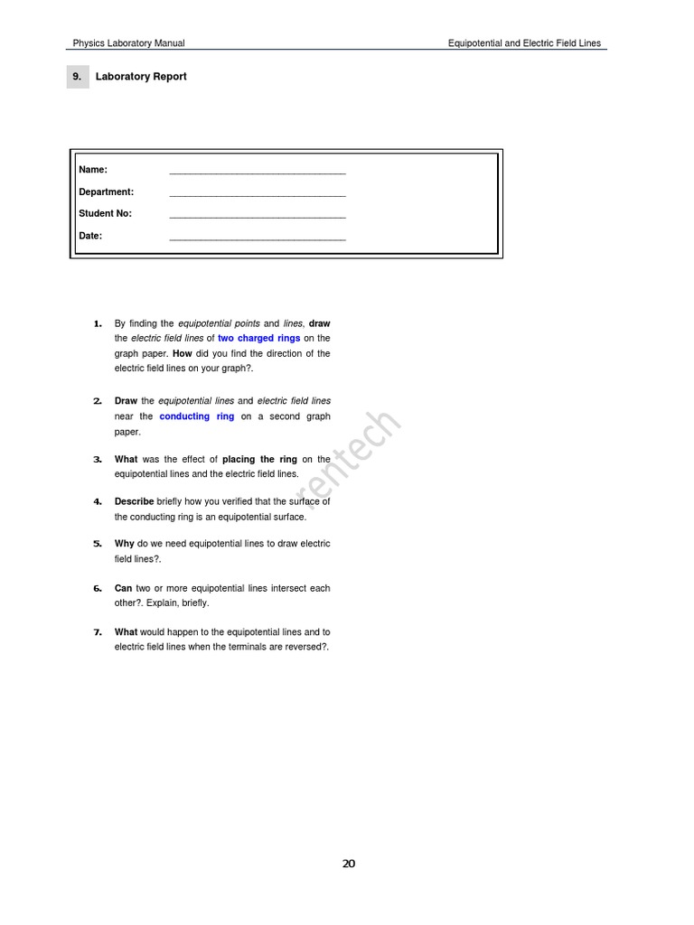 Equipotential and Electric Field Line Analysis: Laboratory Report on ...