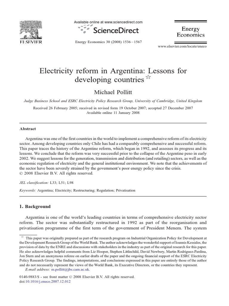 Electricity Reform in Argentina: Lessons For Developing Countries | PDF | Electric Power ...