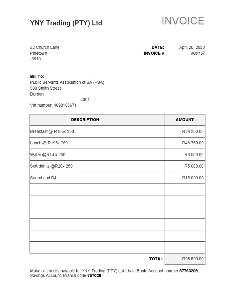 Invoice: YNY Trading (PTY) LTD | PDF | Finance & Money Management