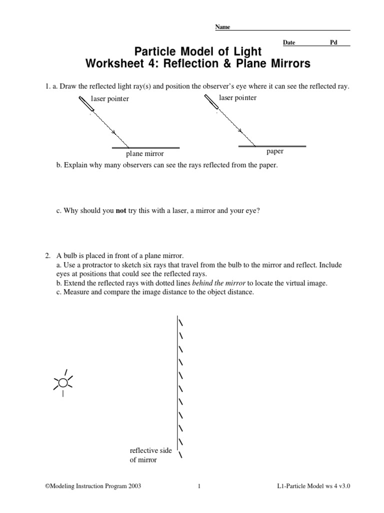 Worksheet 4 Plane Mirrors | PDF | Mirror | Atomic
