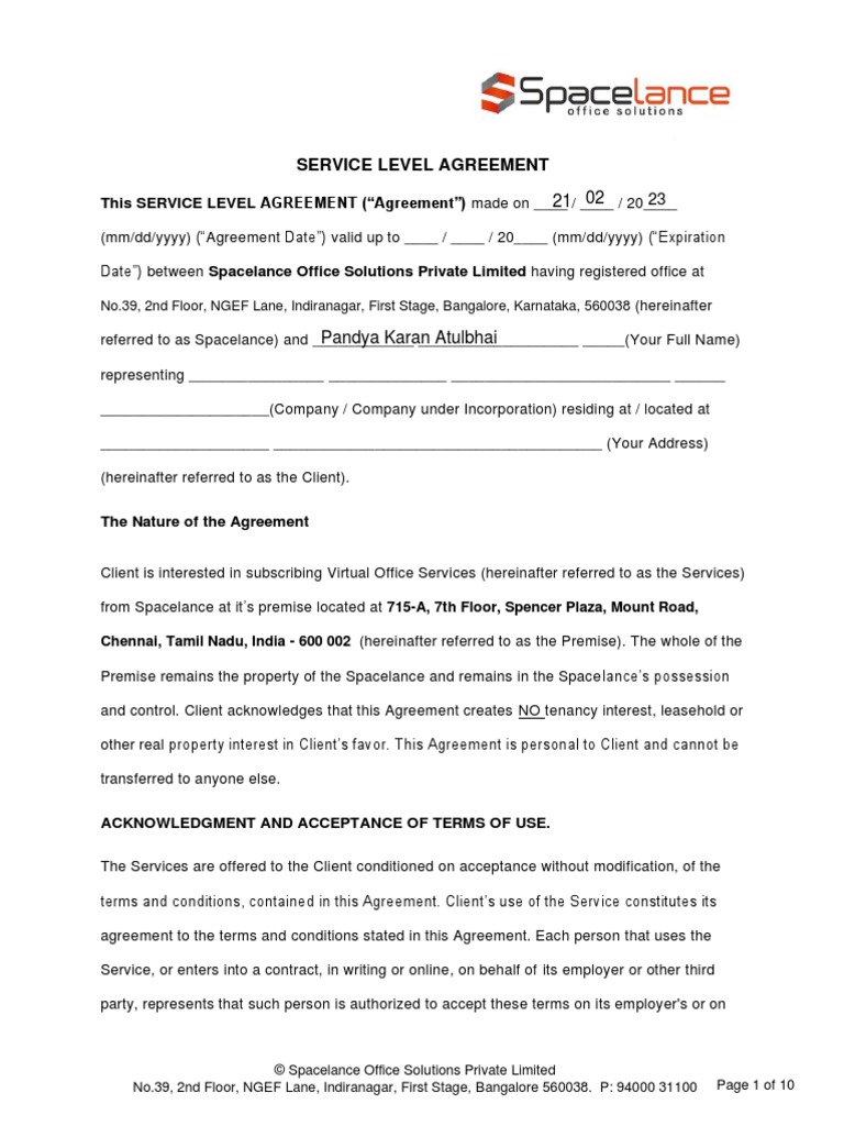 Spacelance Office Solutions Agreement Chennai | PDF | Mail | License