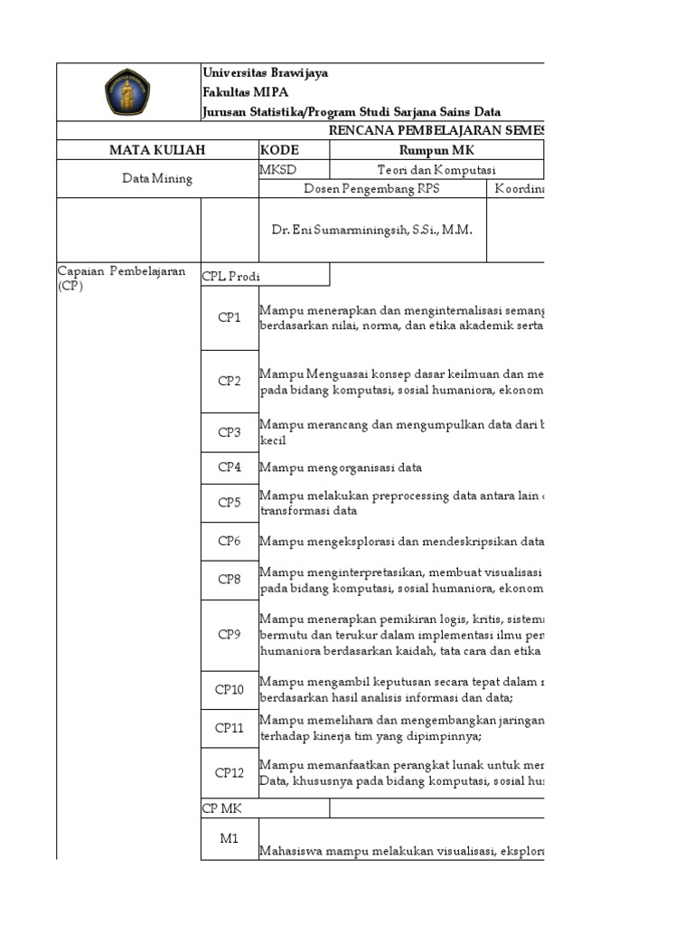 Universitas Brawijaya Fakultas MIPA Jurusan Statistika/Program Studi ...