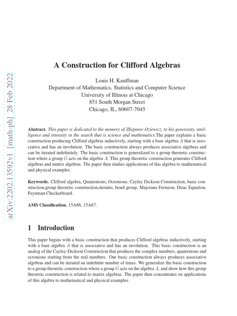 Clifford Algebra Construction | PDF | Matrix (Mathematics) | Group ...