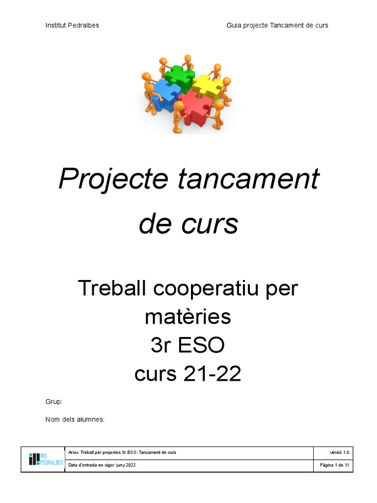 Projecte Tancament de Curs: Treball Cooperatiu Per Matèries 3r ESO Curs 21-22 | PDF