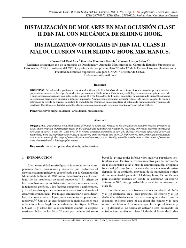 Caso Clinico Distalizacion Co Sliding Jig | PDF | Ortodoncia | Ramas de ...