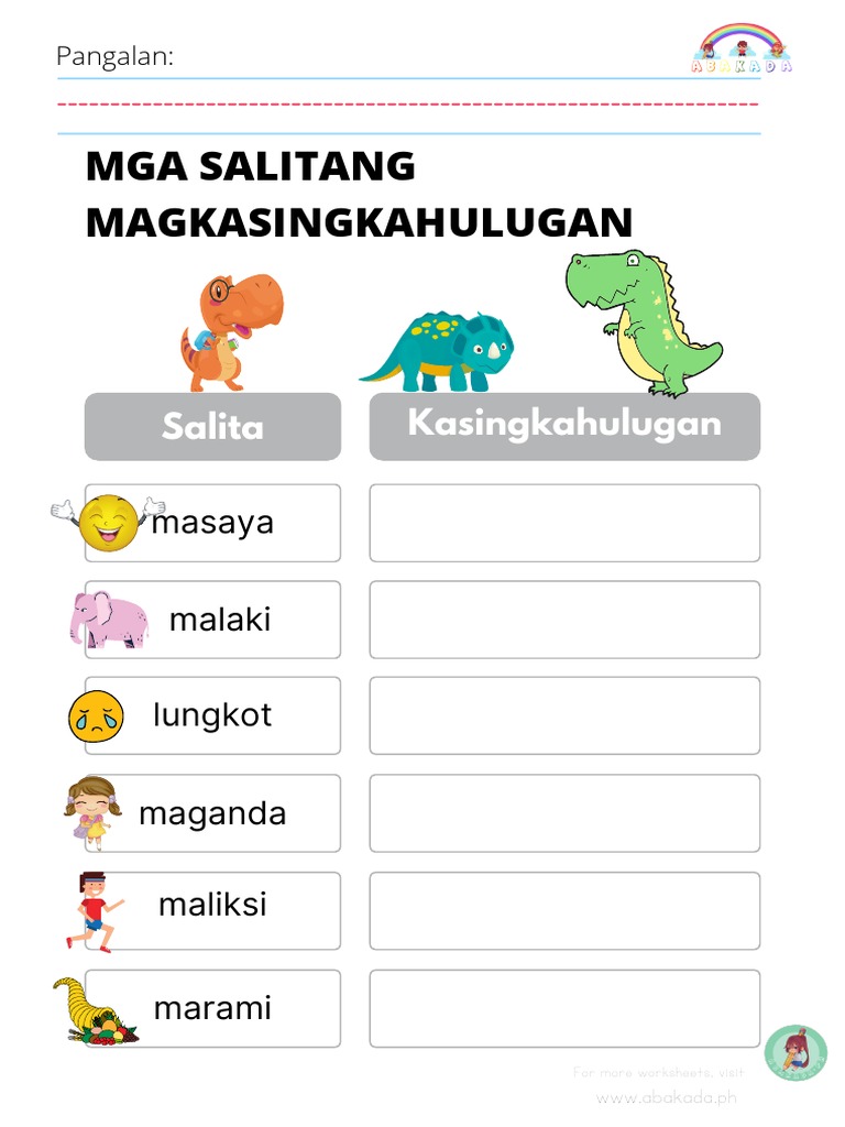 Mga Salitang Magkasingkahulugan-Worksheet - 1 | PDF