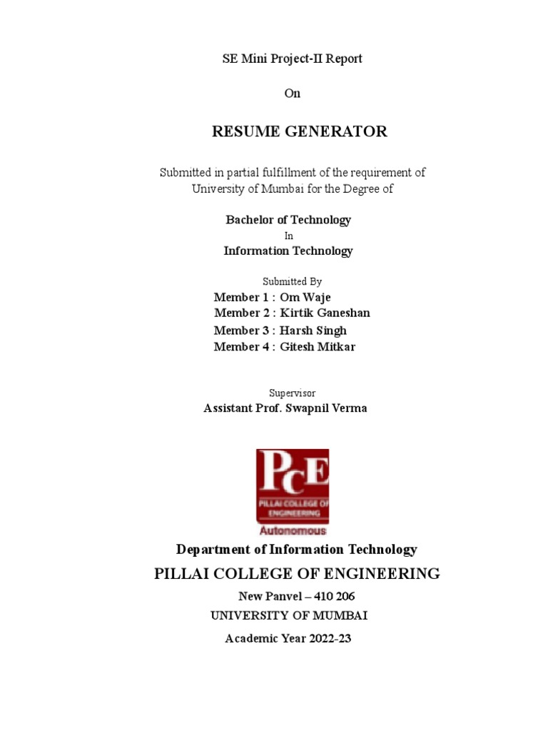 Resume Generator Project Report | PDF | Résumé | Application Software