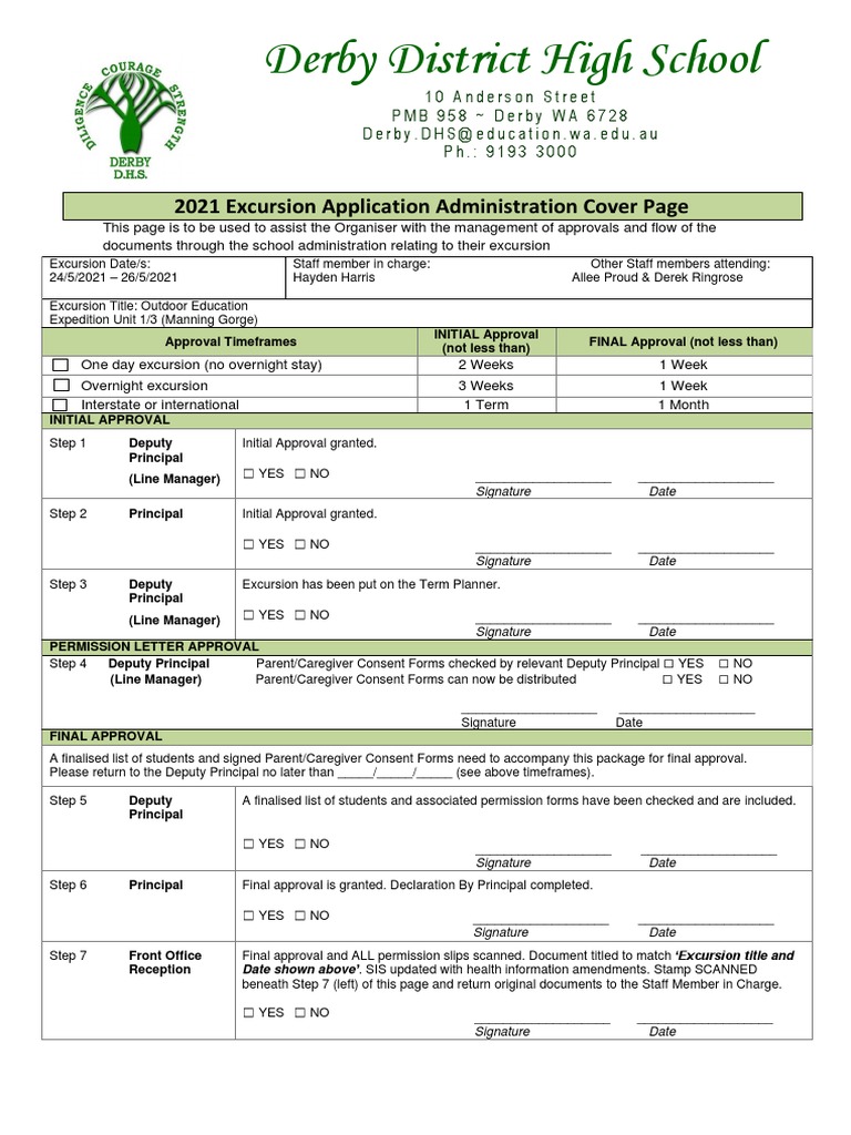 Excursion Approval Process Guide | PDF | Insurance | Bus