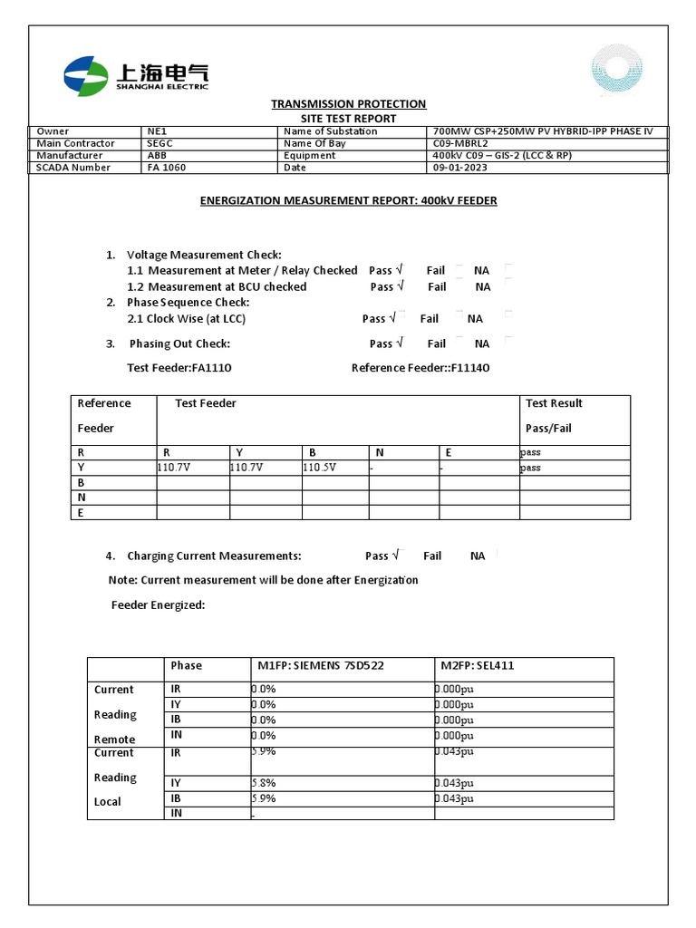 Energization Test Format | PDF | Manufactured Goods | Engineering